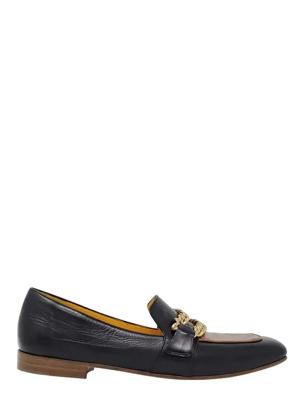 MADISON MAISON Flat Loafer With Chain Detailing - Black/tan