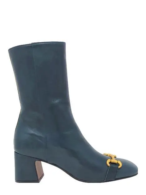 MADISON MAISON Back Stripe Horse Bit Buckle Boots - Teal
