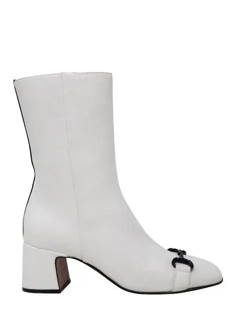 MADISON MAISON Back Stripe Horse Bit Buckle Boots - White