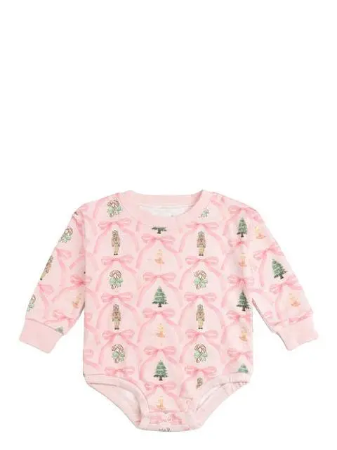 SWEET WINK Nutcracker Trellis Christmas Long Sleeve Romper - Ballet Pink