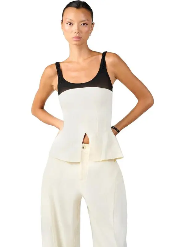 WeWoreWhat Paneled Corset With Mesh Straps - Ivory/black