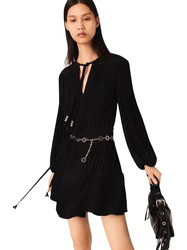 Maje Mini Pleated Dress - Black
