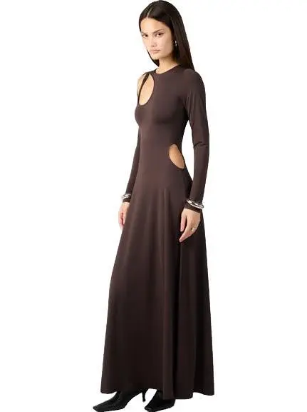 WeWoreWhat Cut Out Long Sleeve Maxi Dress - Dark Brown
