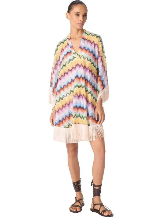 Missoni Short Caftan With Fringes And Striped Print - Multicoloured