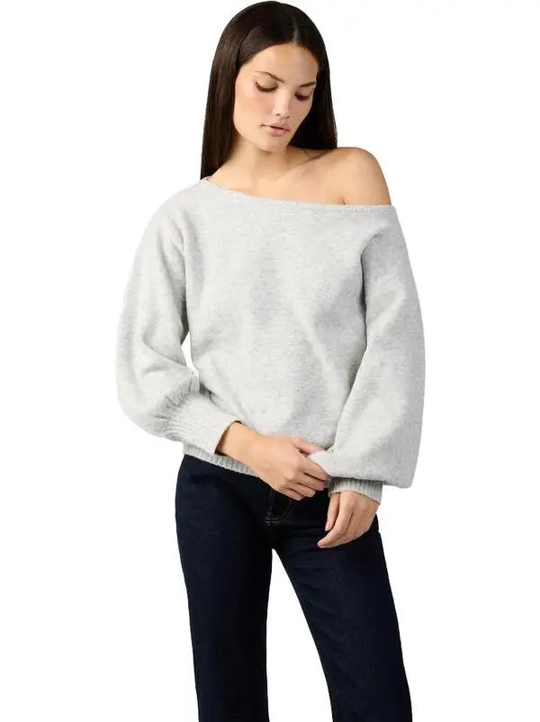 WeWoreWhat Off-the-shoulder Balloon Sleeve Sweater - Heather Grey