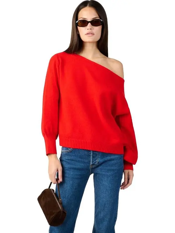 WeWoreWhat Off-the-shoulder Balloon Sleeve Sweater - Red