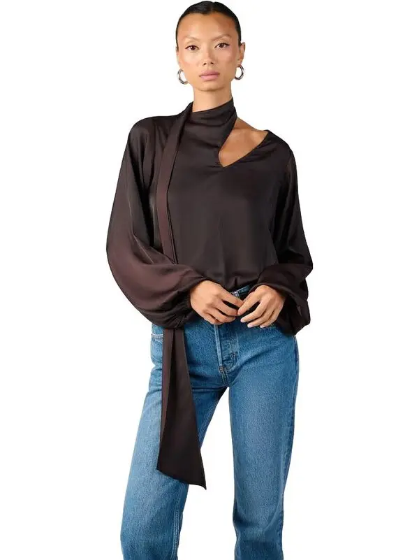 WeWoreWhat Wrap Neck Tie Top - Dark Brown