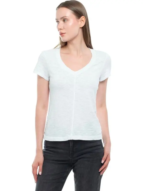 WILT CLOTHING Slim Deep V-neck Rib Back Tee - White