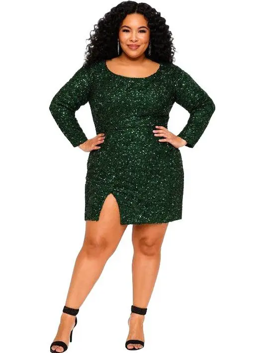 SYDNEY'S CLOSET Long Sleeve Sequin Cocktail Dress - Hunter
