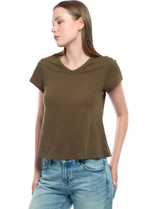 WILT CLOTHING V-neck Short Sleeve Baby Tee - Dark Olive