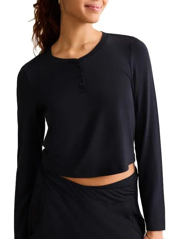 Fleur't Henley Crop Pajama Top - Black