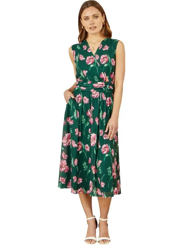YUMI Mesh Stretch Midi Dress - Green