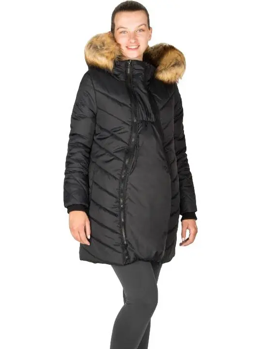 MODERN ETERNITY Faux Fur Trim Convertible Puffer Jacket - Black