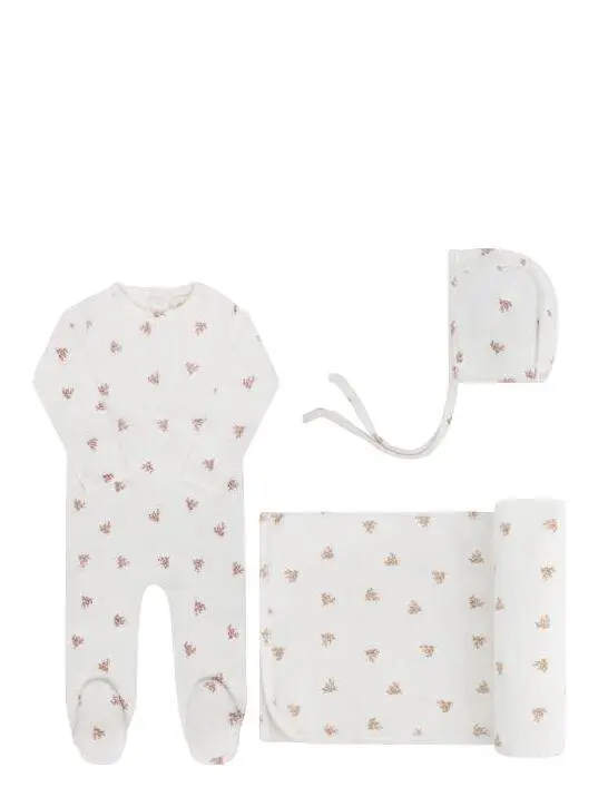 ELY'S & CO. Velour Leaf Pattern Take Me Home Set - Ivory/girl