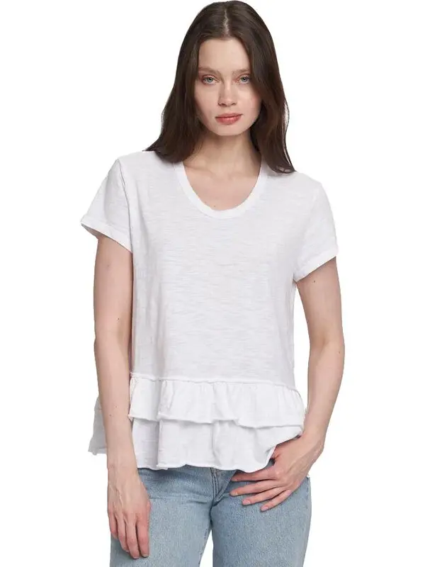 WILT CLOTHING Short Sleeve Double Tier Mock Hem Crew - White