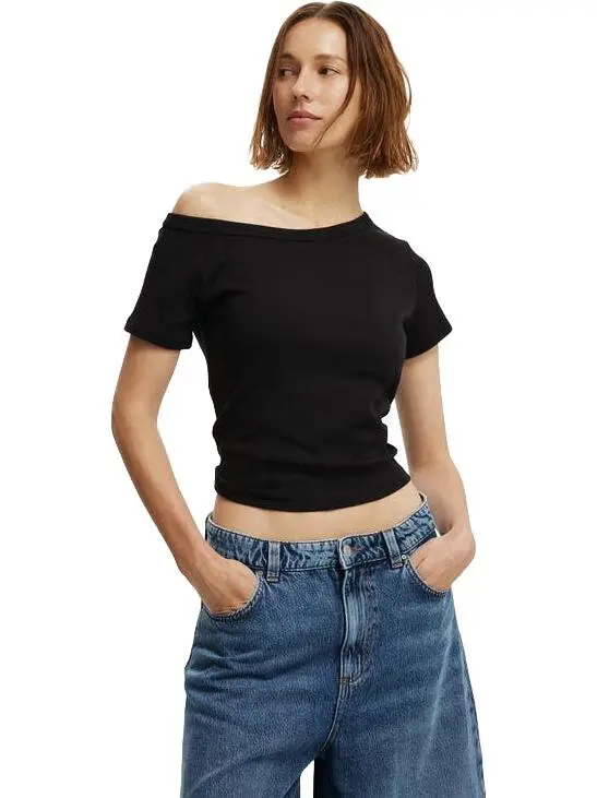 COTTON ON Arlie Asymmetric Short Sleeve Top - Black