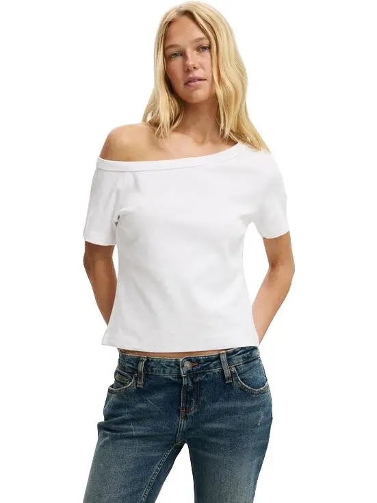 COTTON ON Arlie Asymmetric Short Sleeve Top - White