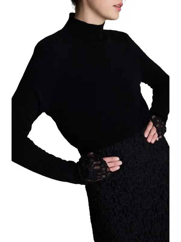 KENNETH COLE Merino Wool Crop Sweater - Black