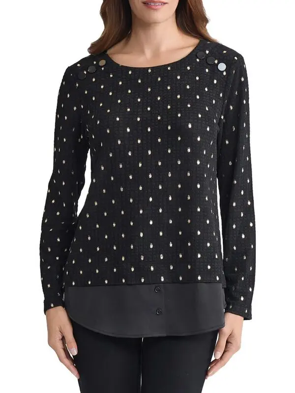 Jones New York Rivet Accent Metallic Top - Jones Black/light Gold