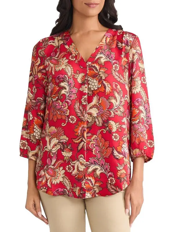 Jones New York Floral Top - Deep Rouge Multi