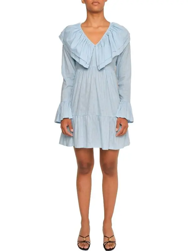 THE LULO PROJECT Wings Of The West Floral Long Sleeve Stretch Cotton Dress - Baby Blue