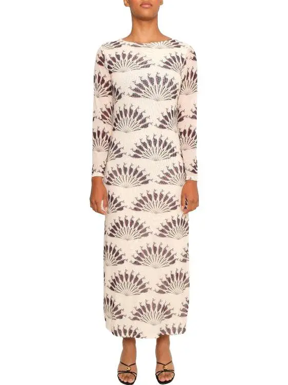 THE LULO PROJECT Nellas Paisley Long Sleeve Mesh Maxi Dress - Throated Ivory
