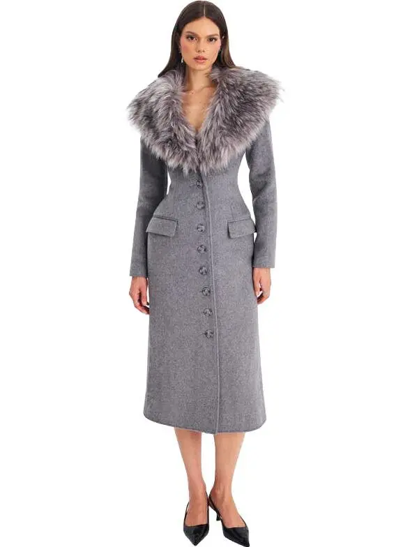 MISS CIRCLE Faye Wool-blend Coat With Removable Faux Fur Collar - Grey