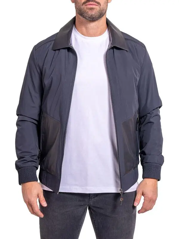 MACEOO Ascension Leather Trim Jacket - Blue