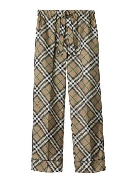 Burberry Check Silk Pyjama Trousers - Linden Beige