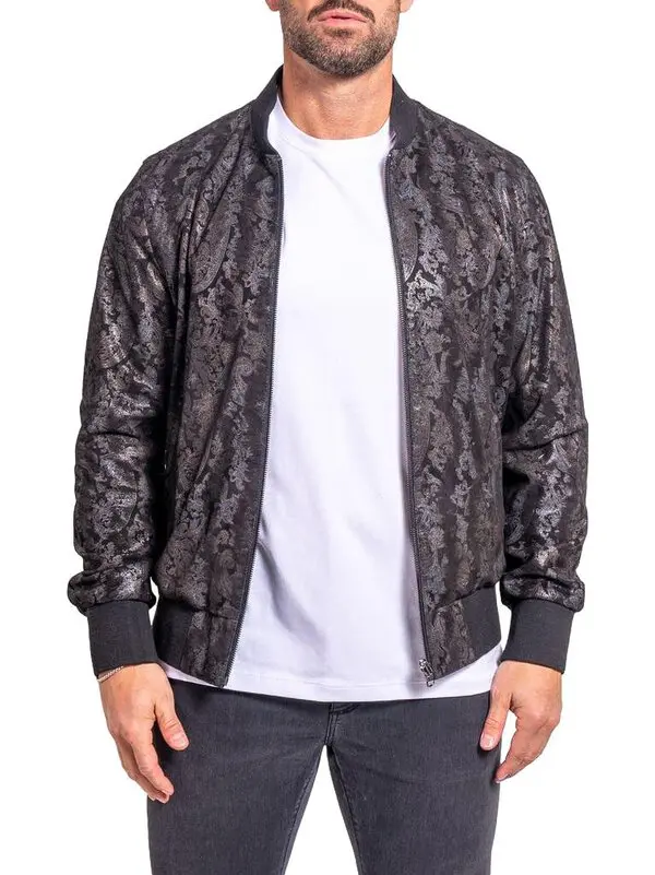 MACEOO Ascension0010 Foil Print Leather Jacket - Black
