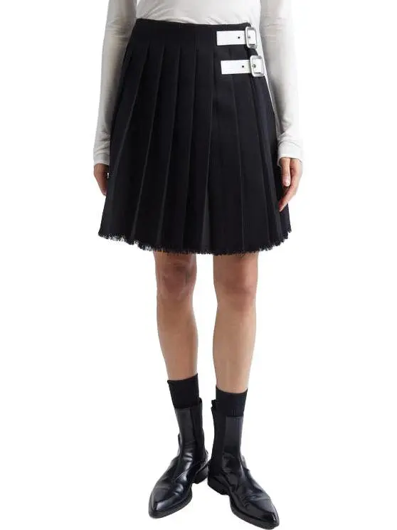 JIL SANDER Belted Pleated Wool Canvas Skirt - Black