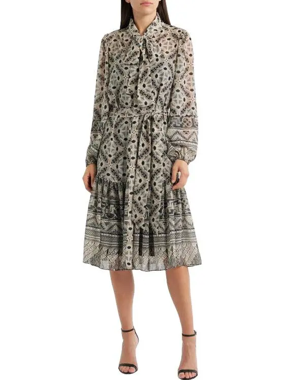 Kobi Halperin Flint Print Tie Waist Long Sleeve Shirtdress - Black Multi