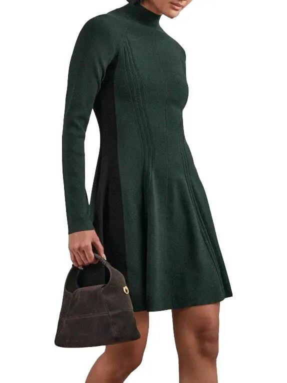 REISS Zadie Mock Neck Long Sleeve Sweater Dress - Green/black