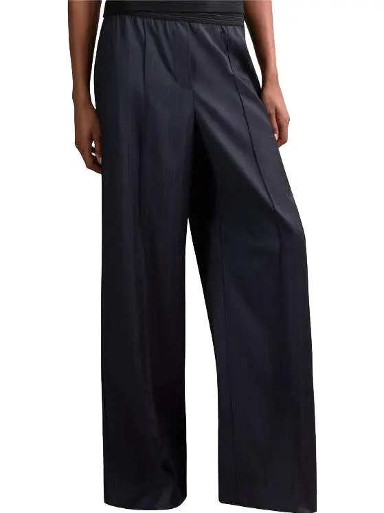 REISS Neave Pinstripe Wide-leg Trousers - Navy