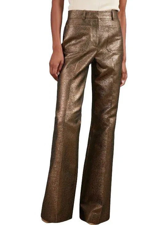 REISS Sienna Metallic Patch Pocket Flare Leg Pants - Gold