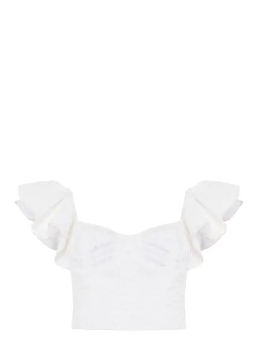 PatBO Rythmic Lace Flutter Top - Off White