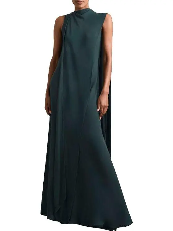REISS Greta Drape Gown - Teal Green