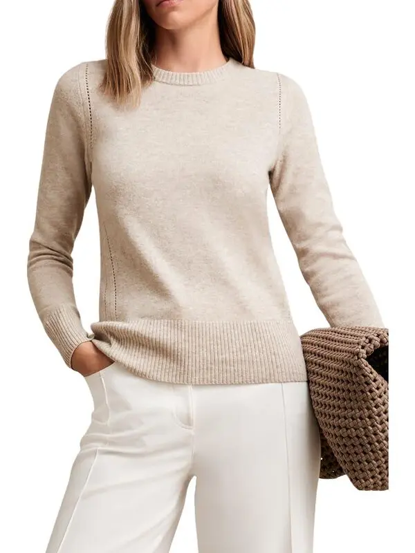 REISS Anya Pointelle Accent Crewneck Sweater - Oatmeal Neutral