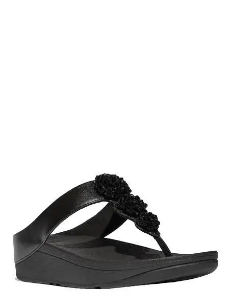 Fitflop Fino Beadie-button Metallic Toe-post Sandals - Metallic Black