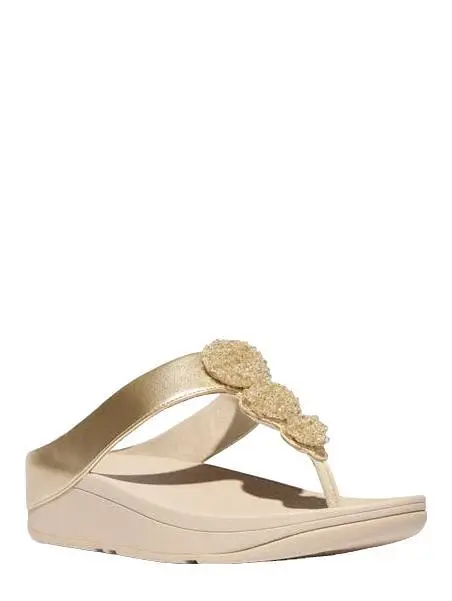 Fitflop Fino Beadie-button Metallic Toe-post Sandals - Platino