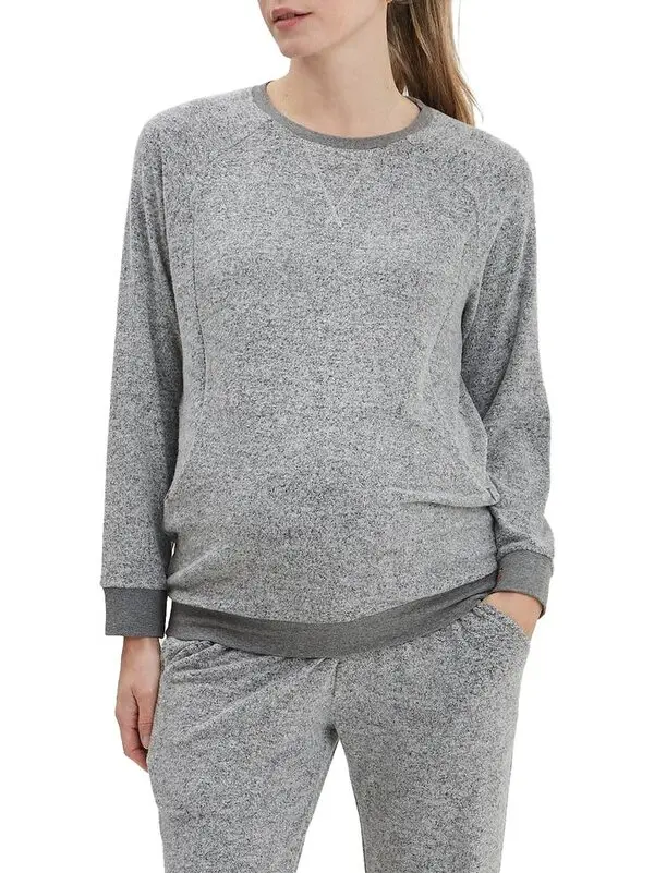 NOM MATERNITY Heart Embroidered Nursing Sweatshirt - Grey