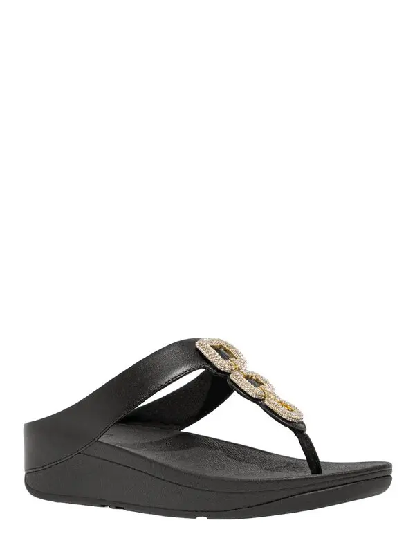 Fitflop Fino Crystal-chain Leather Toe-post Sandals - Black