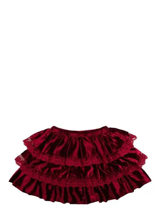 SWEET WINK Velvet Tiered Christmas Skirt - Ruby Red