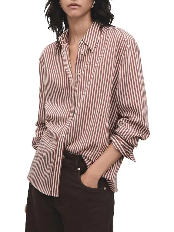 Mango Striped Button-up Shirt - Brown