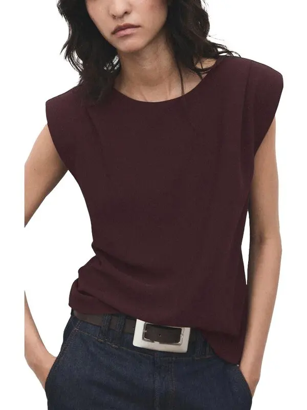 Mango Ruched Strong Shoulder Top - Chocolate