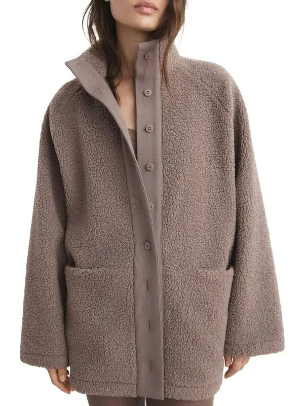 Mango Textured Fleece Cardigan - Brown