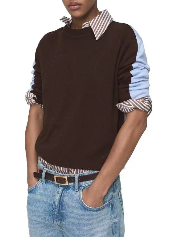 Mango Combined Design Sweater - Brown
