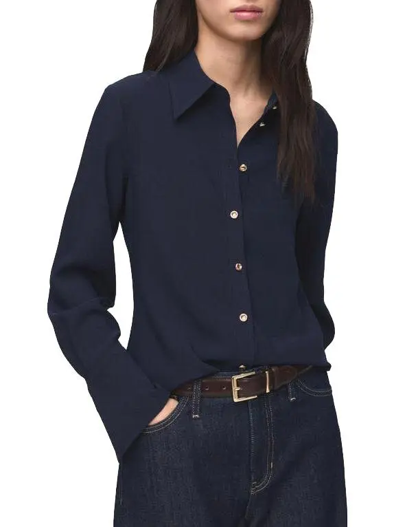 Mango Button-up Shirt With Goldtone Buttons - Navy