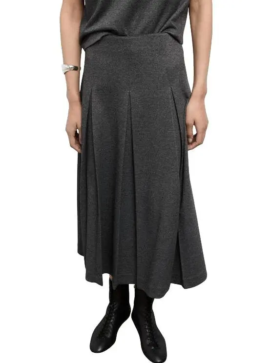 Mango Pleated A-line Midi Skirt - Grey