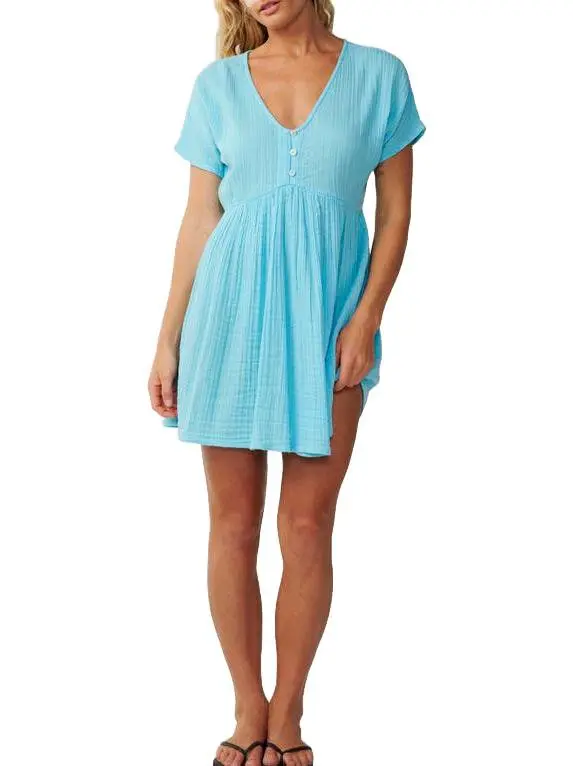 Rip Curl Premium Surf Cotton Gauze Babydoll Dress - Sky Blue